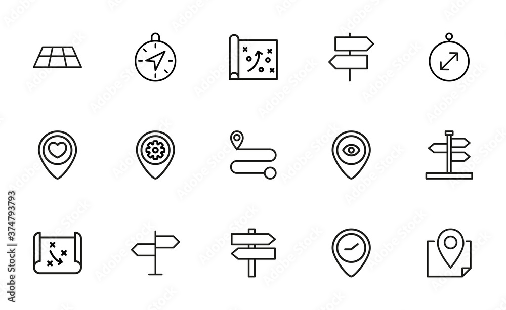 Map line icons set. Stock Vector | Adobe Stock