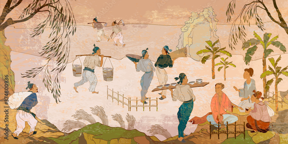 Ancient China. Tea ceremony. Traditional Chinese paintings. Tradition ...