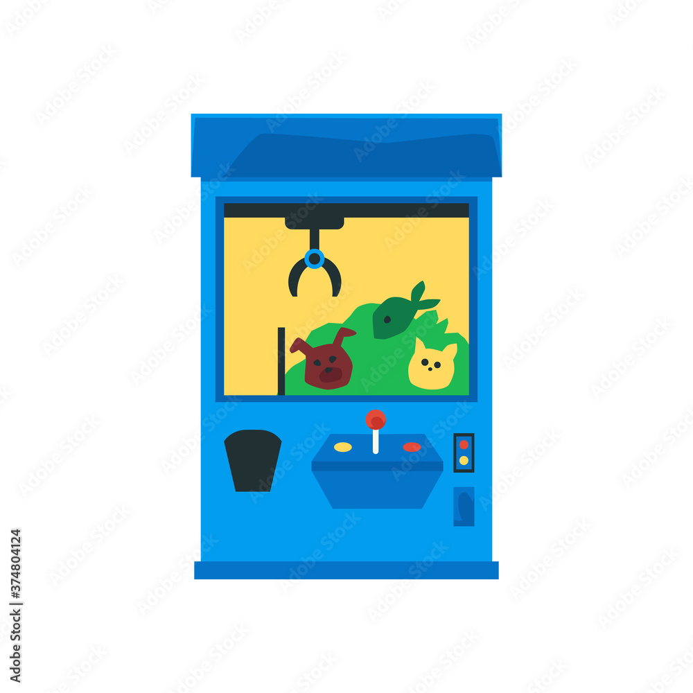 Claw crane machine with animal toys inside - cartoon arcade game Stock ...