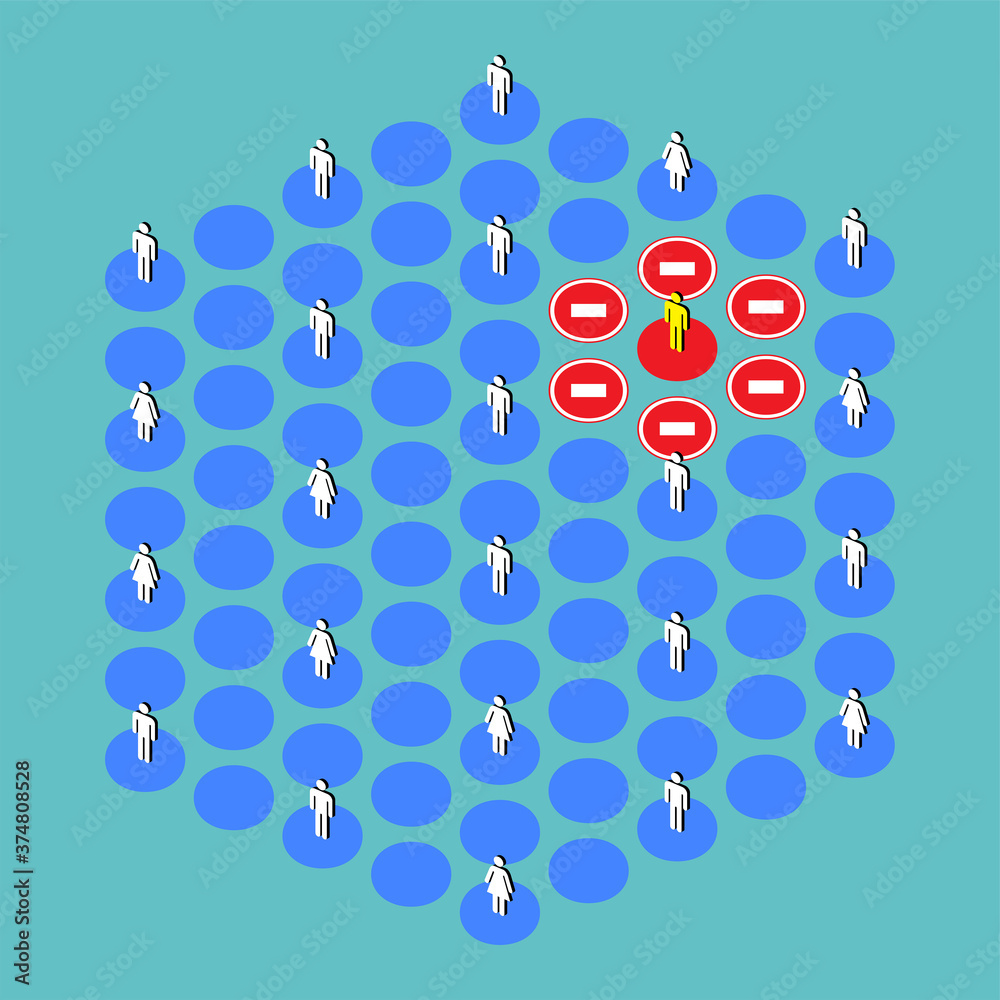 VECTOR EPS10 - "Social Distancing" concept, stick human set on blue dot ...