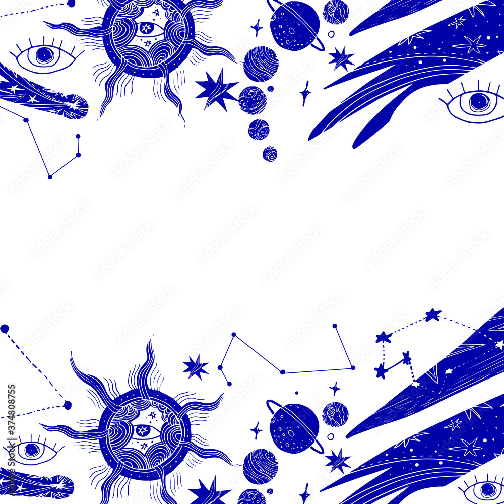 Mystical vector frame with hand-drawn magical and occult illustrations ...