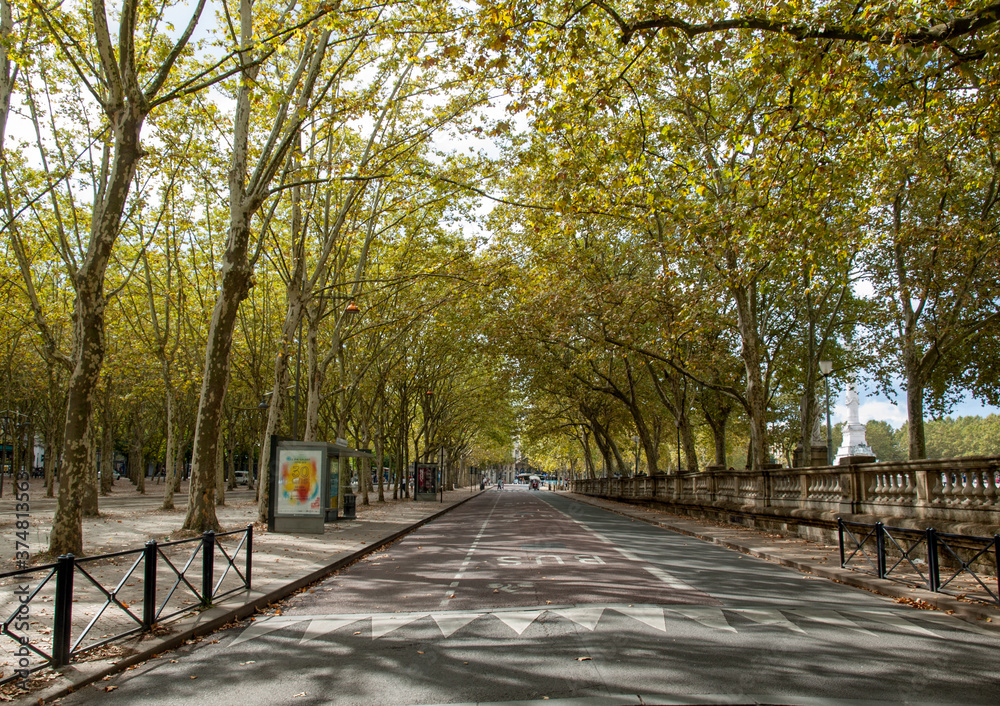 Public garden along Place des Quinconces, Bordeaux France, with a ...