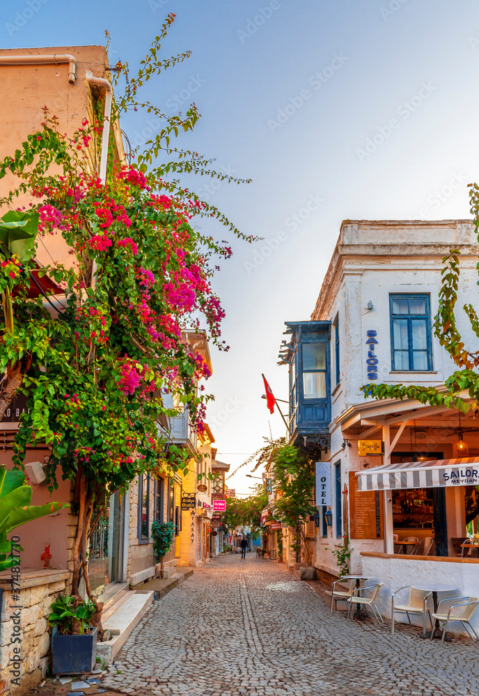 Alacati street view in Alacati Town. Alacati is populer historical ...