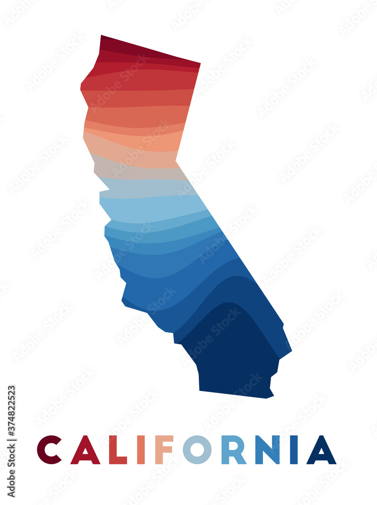 California map. Map of the us state with beautiful geometric waves in ...