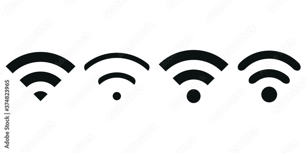 set of wi-fi icons, black wireless signal symbols isolated on white ...
