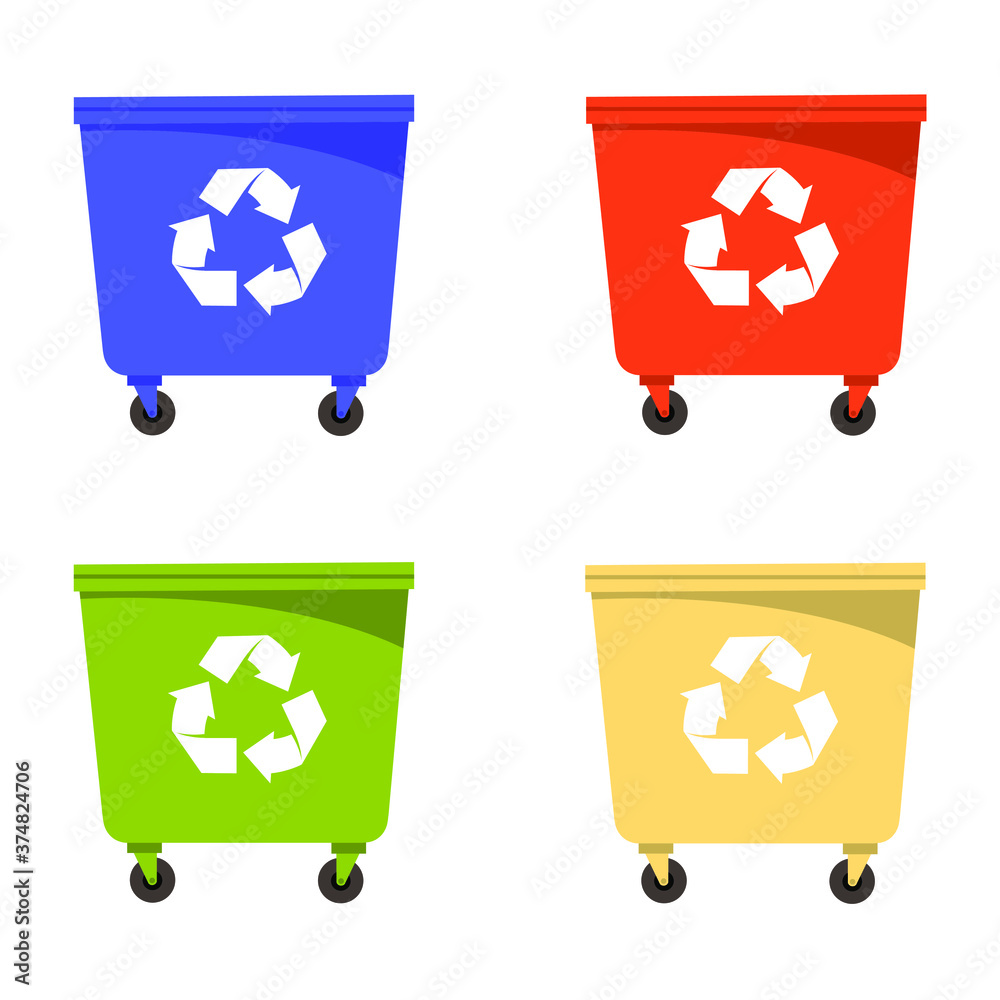 Vector recycle bins. Colorful recycle plastic bins. Collection of ... Vector recycle bins. Colorful recycle plastic bins. Collection of ...