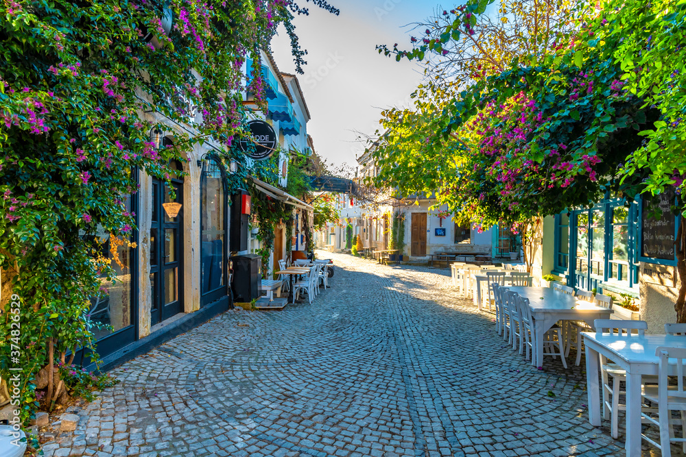 Alacati street view in Alacati Town. Alacati is populer historical ...