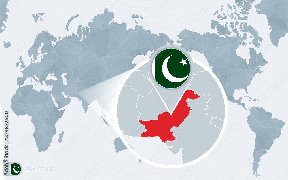 Pacific Centered World map with magnified Pakistan. Flag and map of ...
