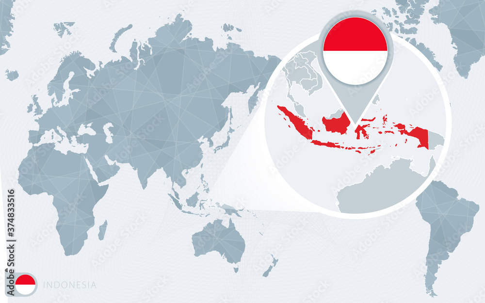 Pacific Centered World map with magnified Indonesia. Flag and map of ...