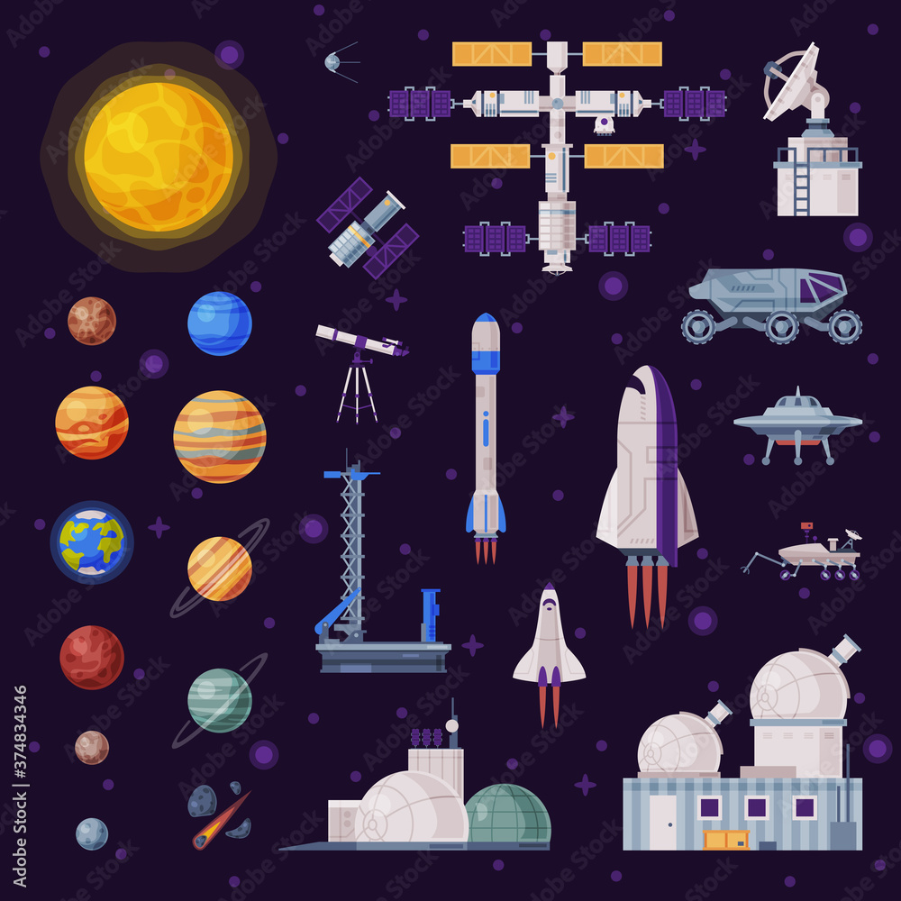 Space Objects Collection, Solar System Planets, Rocket, Shuttle, Rover ...