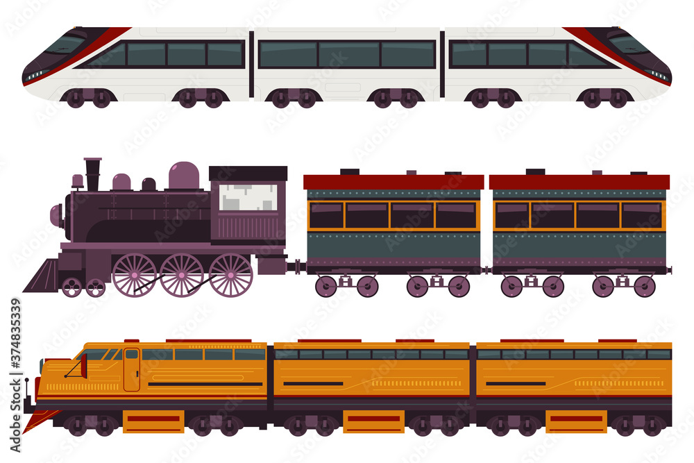 Trains vector cartoon set isolated on a white background. Stock Vector ...