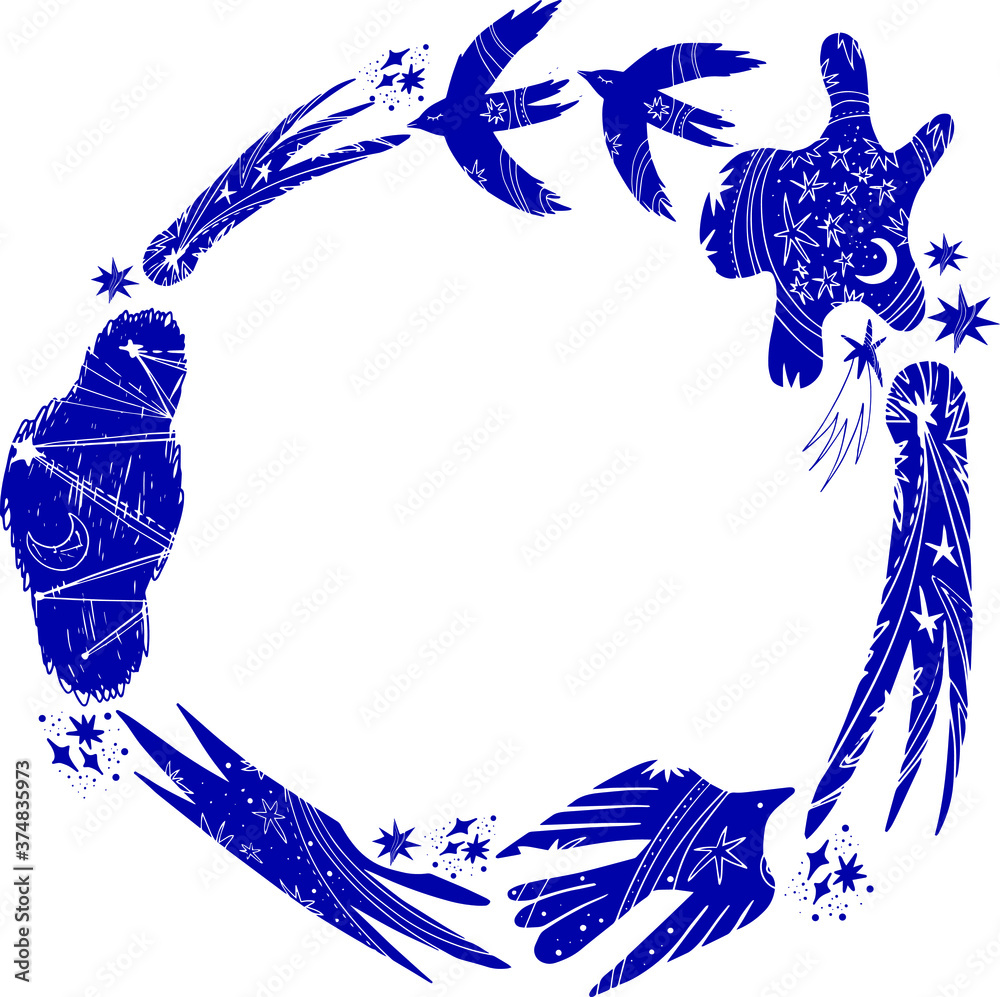 Mystical vector wreath with hand-drawn magical and occult illustrations ...