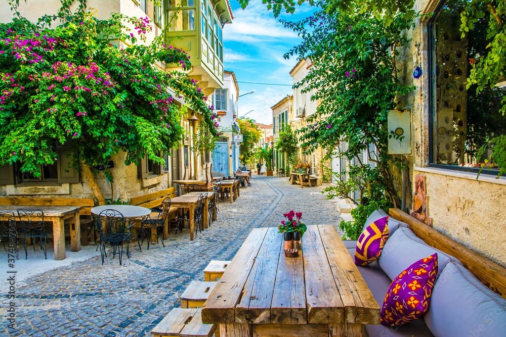 Alacati street view in Alacati Town. Alacati is populer historical ...