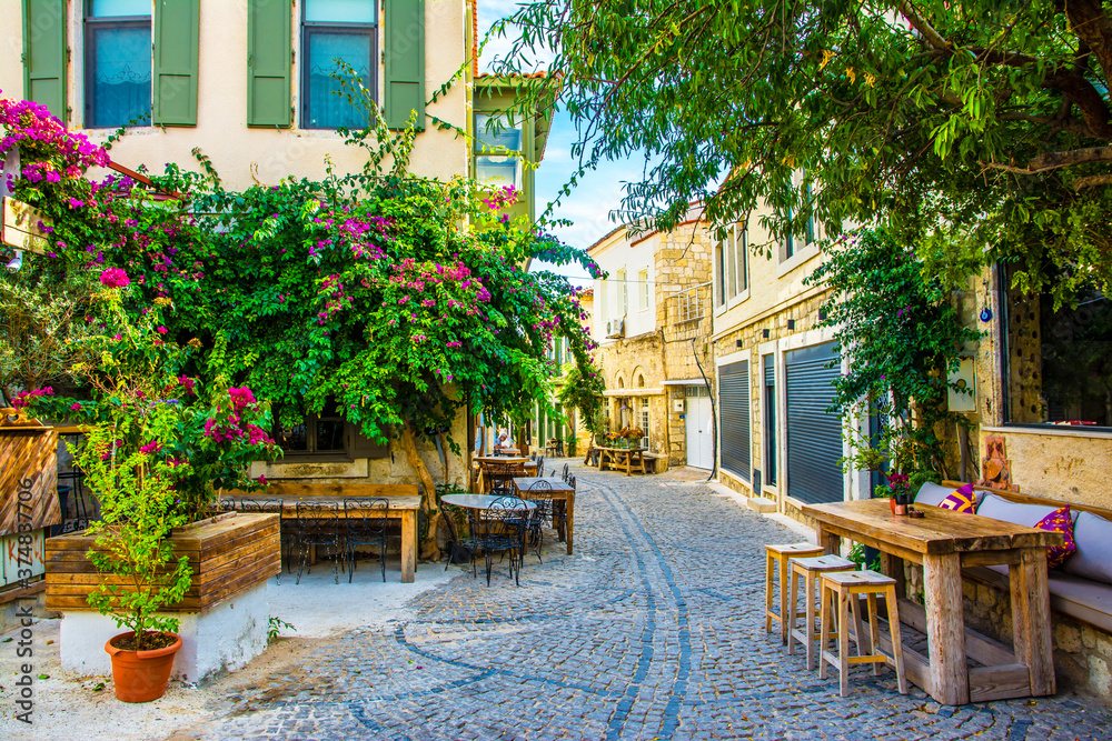 Alacati street view in Alacati Town. Alacati is populer historical ...