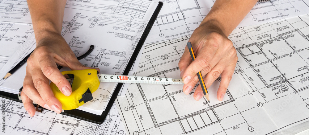 architect design working drawing sketch plans blueprints and making ...