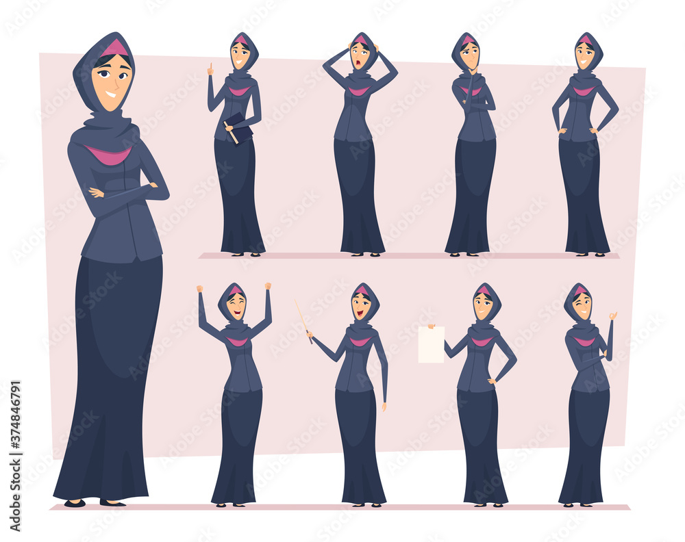 Arabic woman. Saudi muslim business girls in various characters ethnic ...
