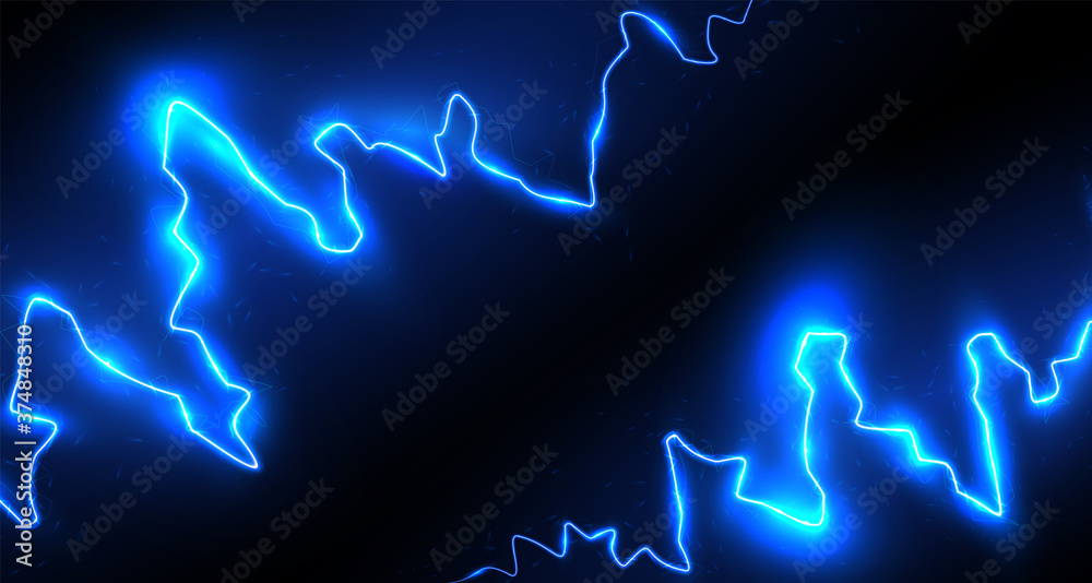 Realistic blue lightning with sparks and glow, vector illustration ...
