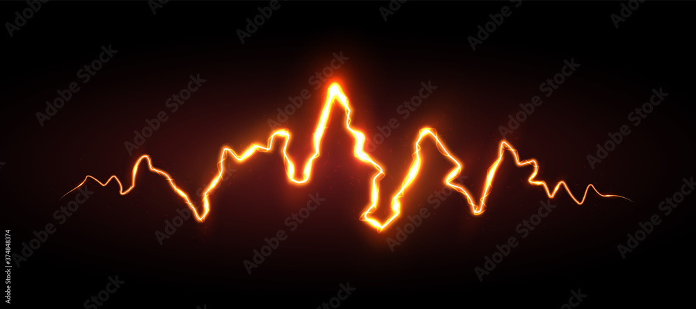 Realistic orange lightning with sparks and glow, vector illustration ...