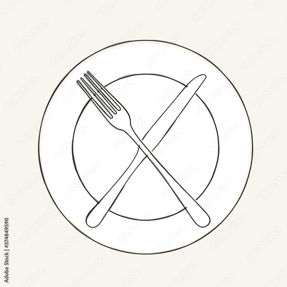 Cutlery knife, fork, plate vector doodle icons. Design for menu ...