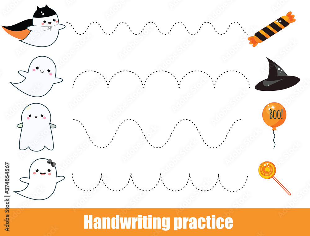 Halloween game. Handwriting practice sheet. early education worksheet ...