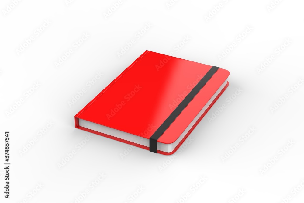 Red notebook with elastic band, round corner notepad mockup template on ...