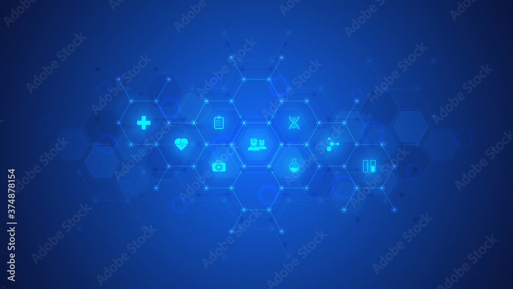 Healthcare and technology concept with flat icons and symbols. Template ...