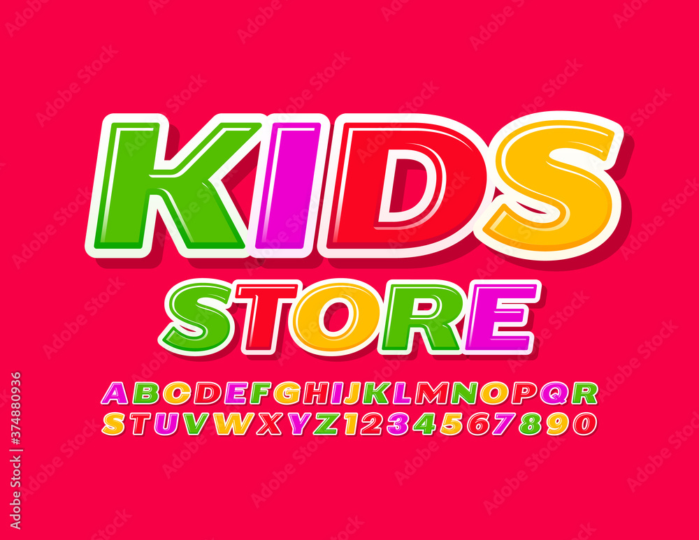 Vecteur Stock Vector modern sign Kids Store. Colorful bright Font ...
