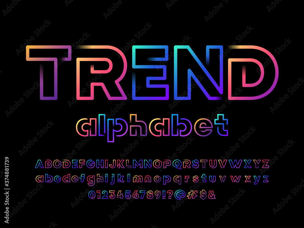 Colorful line style alphabet design with uppercase, lowercase, numbers ...