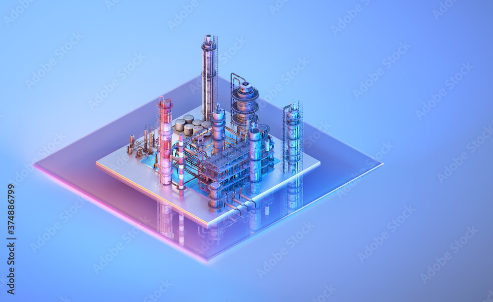 Industrial petroleum plant isometric 3D design concept illustration ...