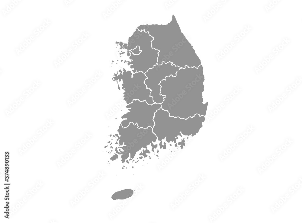 South Korea map with city, gray tone on white background,illustration ...