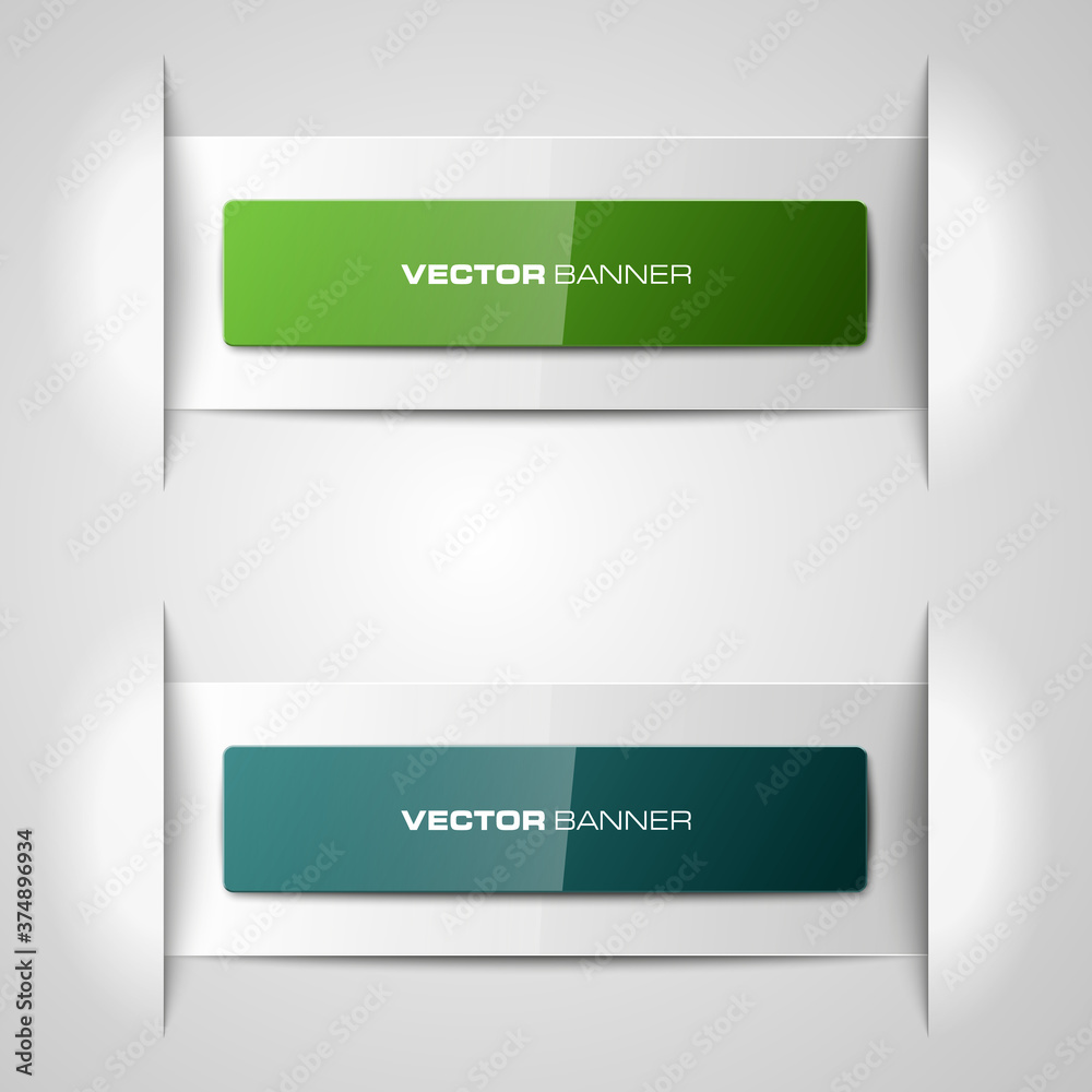 Design shape Origami vector banner. Two full-color glossy rectangle ...
