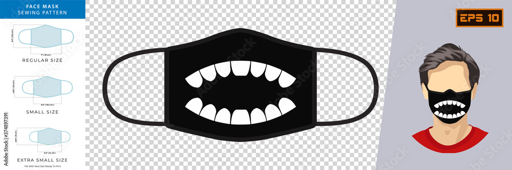 Vector graphic of funny masks in mask design. Face mask sewing pattern ...