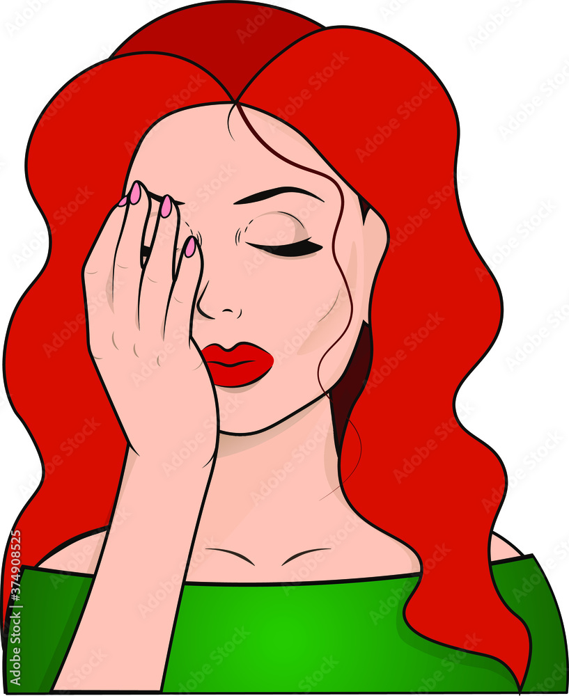 beautiful woman touch face sticker facepalm vector illustration cartoon ...