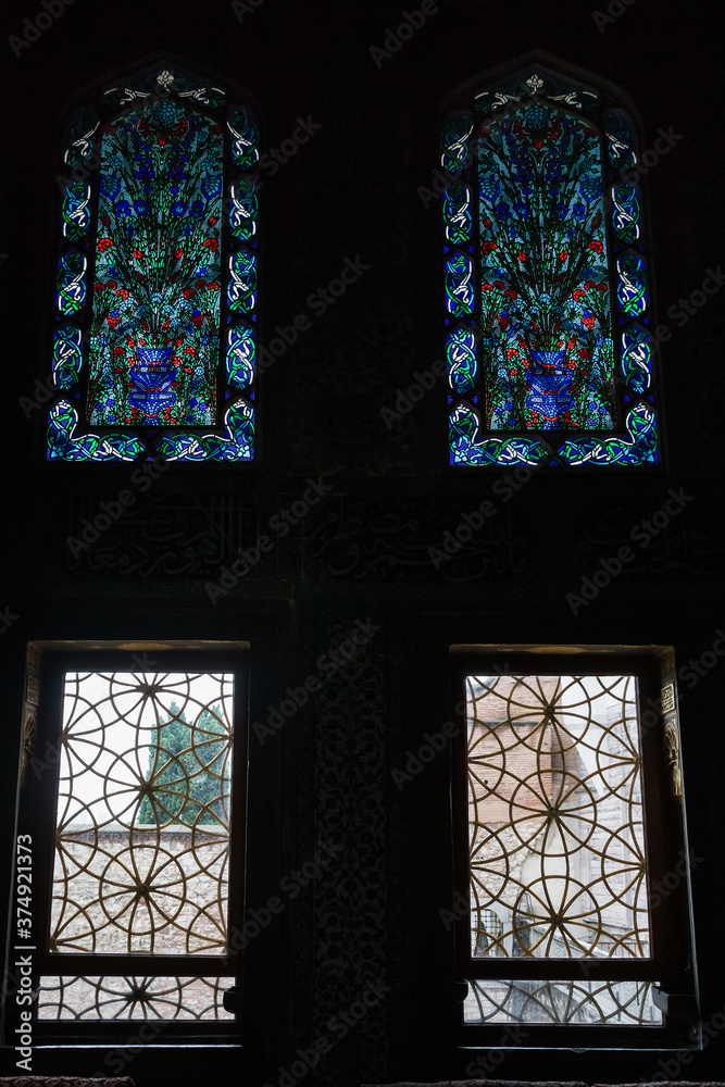 ISTANBUL, TURKEY - SEPTEMBER 12, 2010: stained-glass window in Topkapi ...
