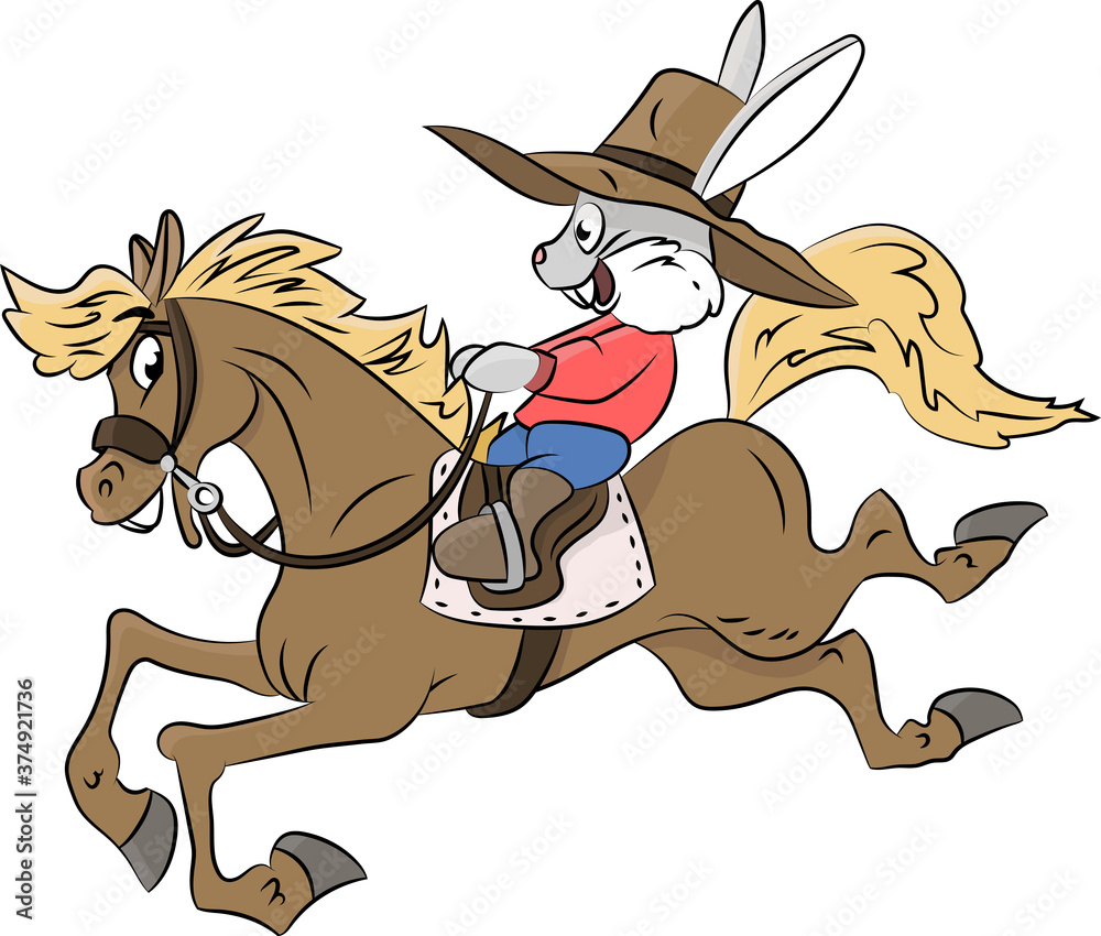 Cartoon rabbit cowboy riding a horse vector illustration Stock Vector ...