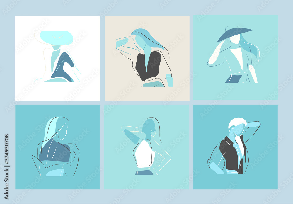 Feminine concept design template and illustration. Woman in minimal ...