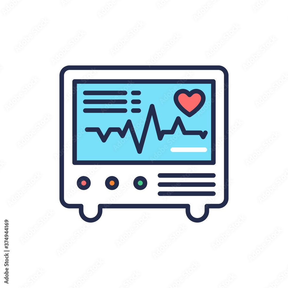 Electrocardiograph color line icon. Medical device for checking the ...