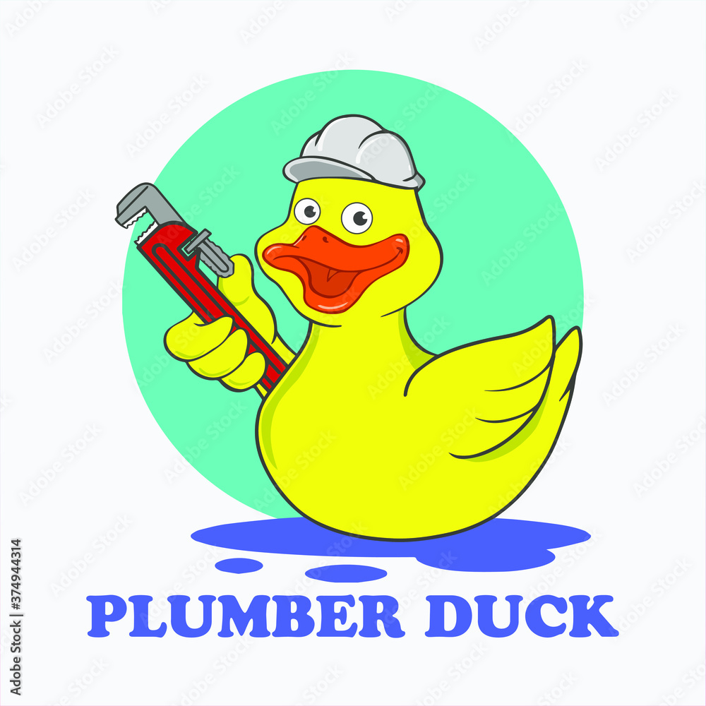 Yellow rubber duck holding wrench and wearing safety helmet logo Stock ...