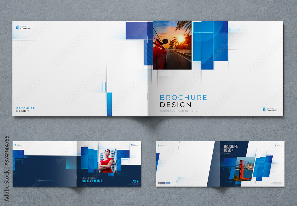 Business Landscape Cover Layout Set with Blue Dynamic Elements Stock ...