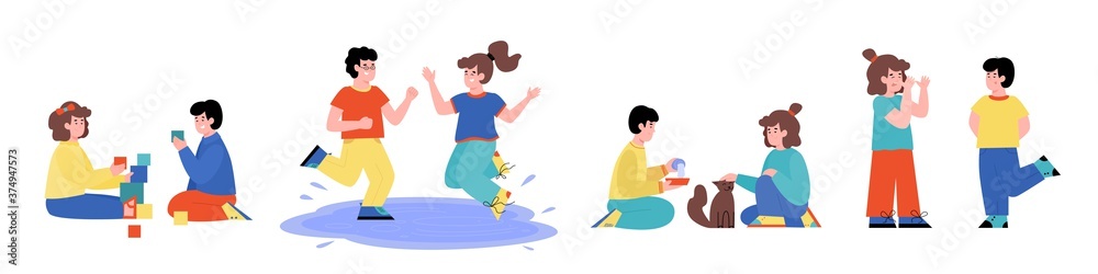 Set of children demonstrating good and bad behavior. Obedient and ...