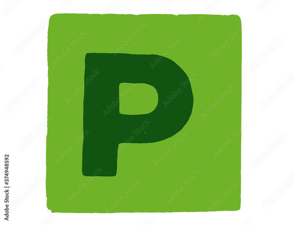Alphabet letter cube with capital letter P on a green background Stock ...