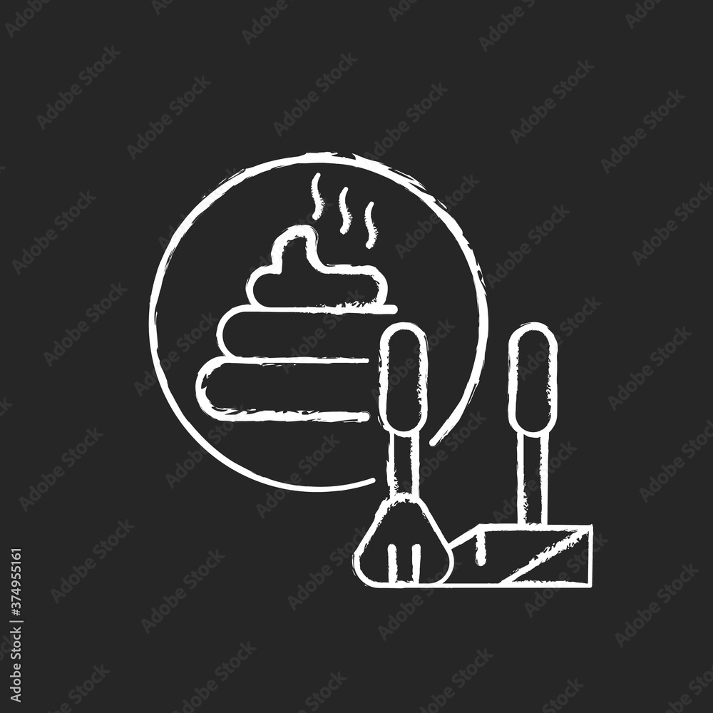 Poop scooping chalk white icon on black background. Domestic animal ...