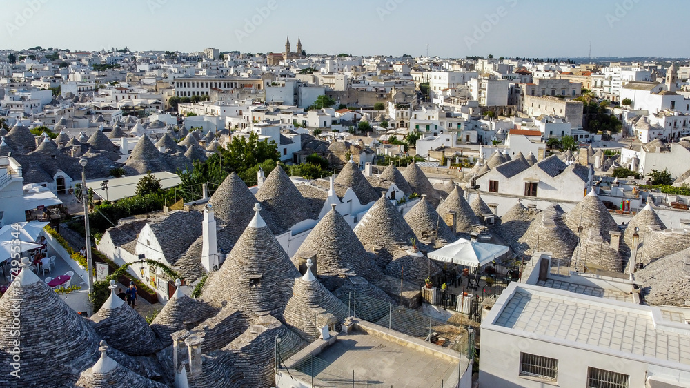 Aerial view of the Trulli of Albarobello in the south of Italy ...