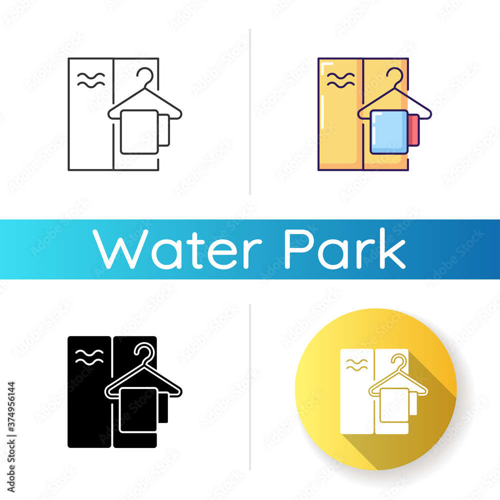 Changing cabin icon. Linear black and RGB color styles. Water park ...