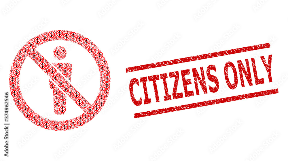 Recursion mosaic forbidden man figure and Citizens Only rubber stamp ...