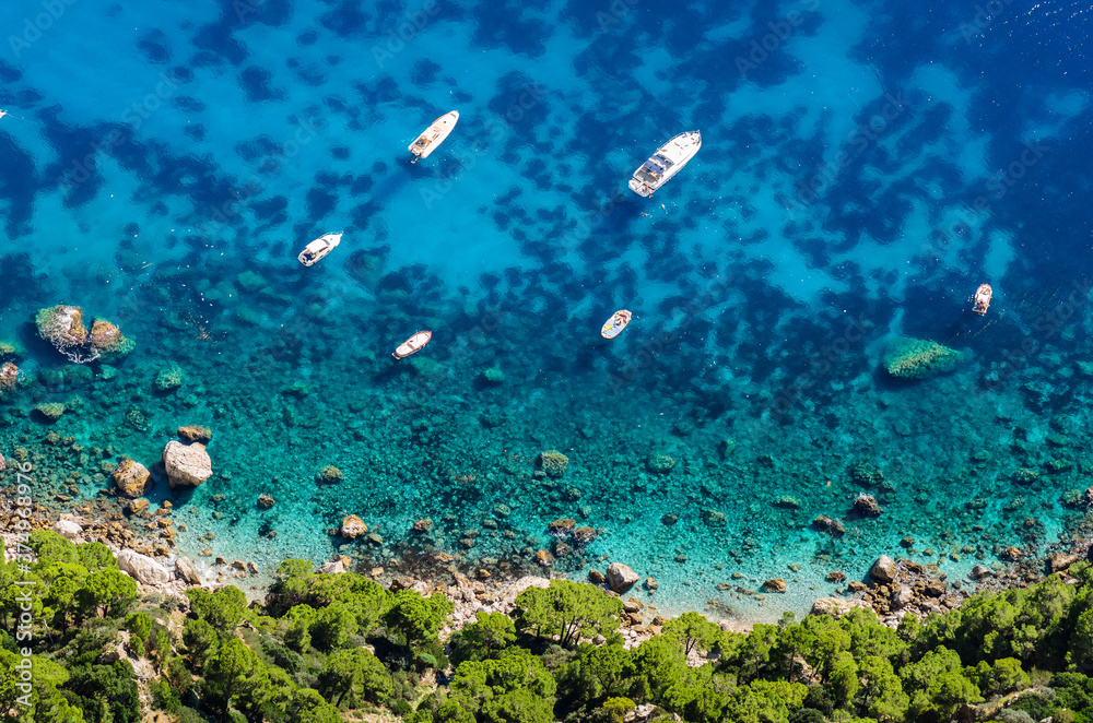 Foto de Capri Island View from the top of mountain Monte Solaro on Cala ...
