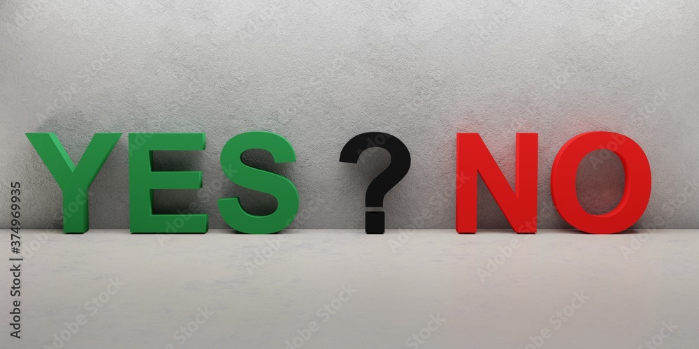 cgi render image of the words YES and NO with a question mark between ...