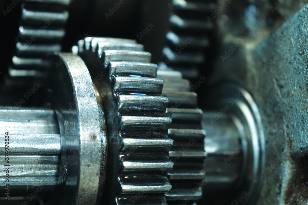 Old gear mechanism of the gearbox of an old lathe. Mechanism from ...