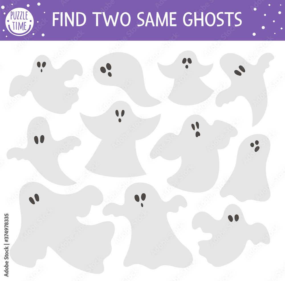 Find two same ghosts. Halloween matching activity for children. Funny ...
