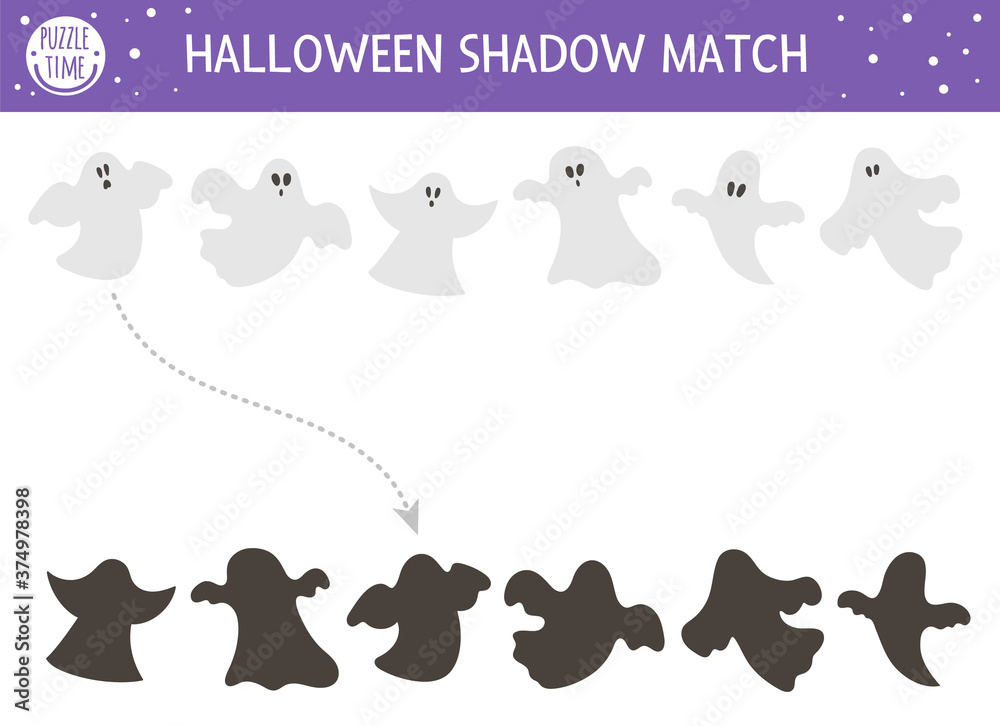 Halloween shadow matching activity for children. Autumn puzzle with ...